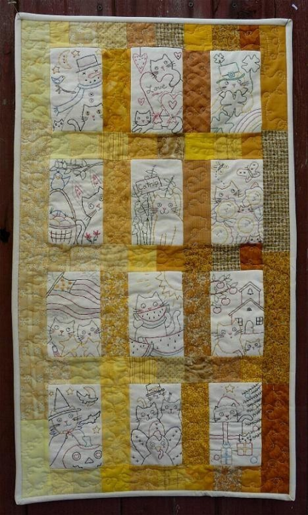12 Month Kitty cat Stitchery quilt pattern | Shirley Hudson Designs